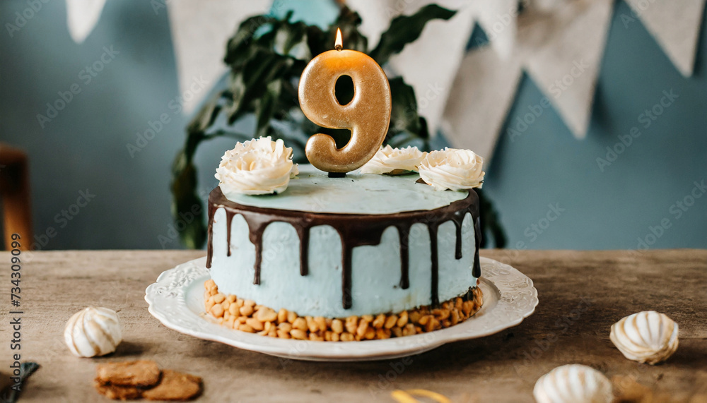 Festive happy birthday cream cake for nine-year-old child, 9 year ...