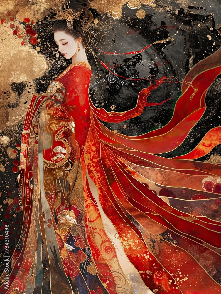 ancient Chinese woman in traditional costume Hanfu, Tang Dynasty ...