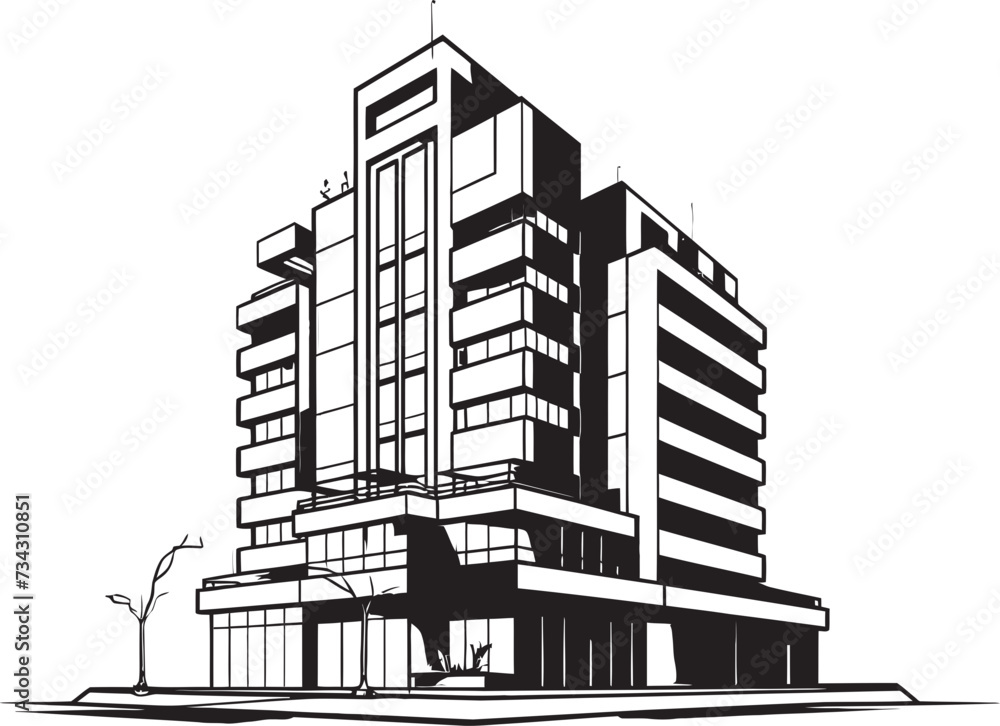 Obscured Skyscraper Silhouette Vector Multifloor Building in Black ...