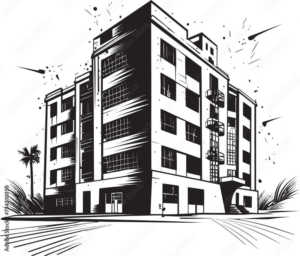 Obscured Office Tower Black Multifloor Building Sketch Ebony Urban ...