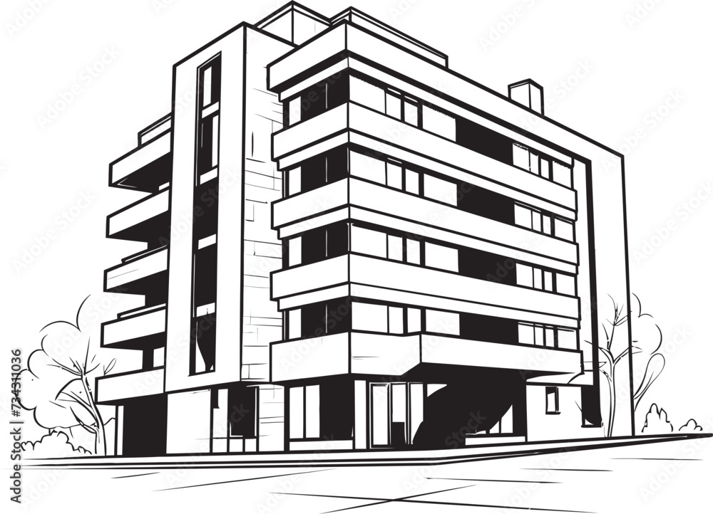 Monochrome Office Block Outline Black Multifloor Building Icon Charcoal ...