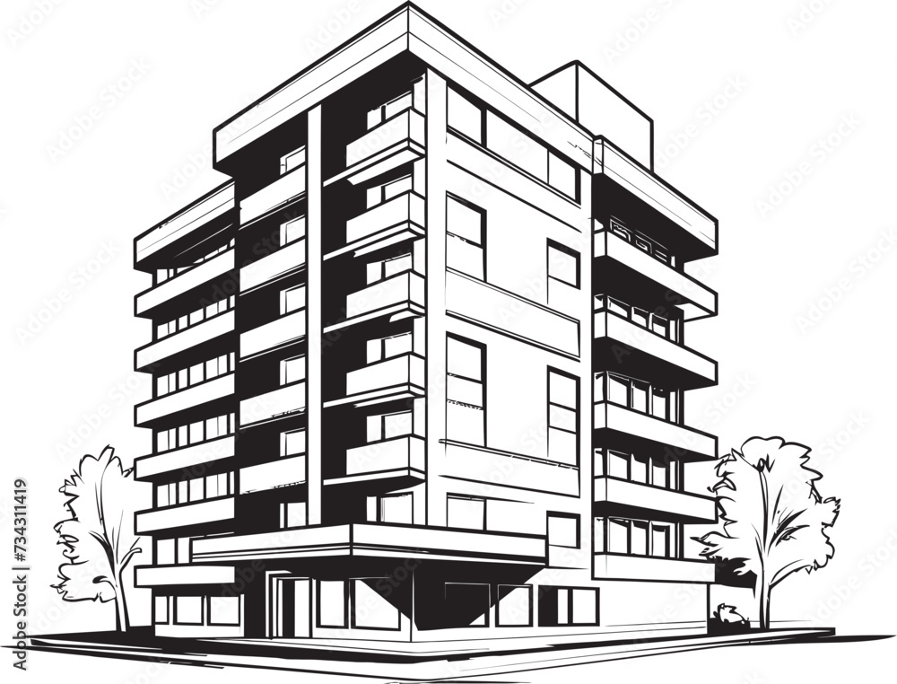 Stock-Vektorgrafik „Shadowy Office Block Outline Black Multifloor ...
