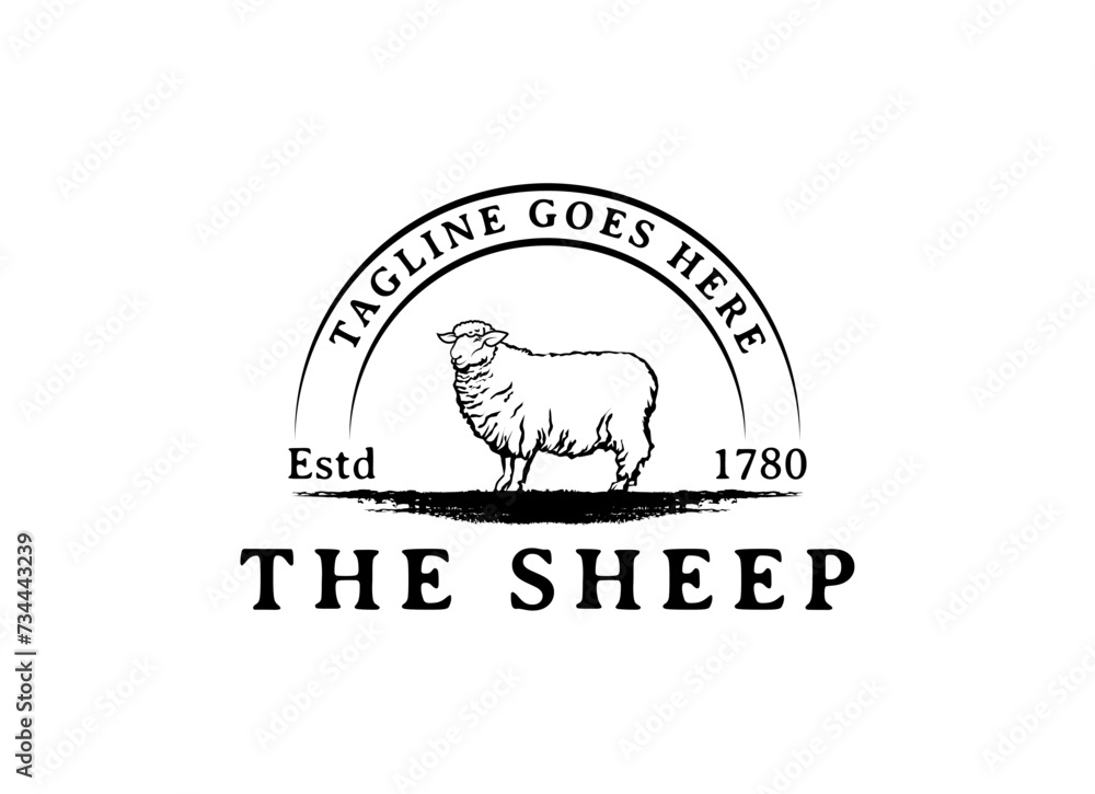Sheep wool factory emblem template. Sheep head. Design element for logo ...