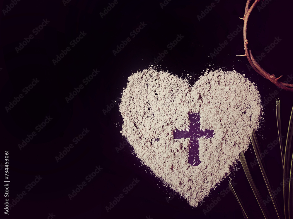 Lent Season, Holy Week, Ash Wednesday concepts. Ash heart and cross ...