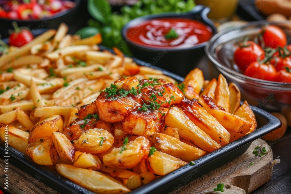 French fries with disco flair covered in gravy mozzarella cheese and ...