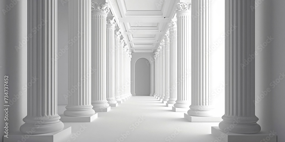 3D rendering white corridor pillars background render AI digital ...