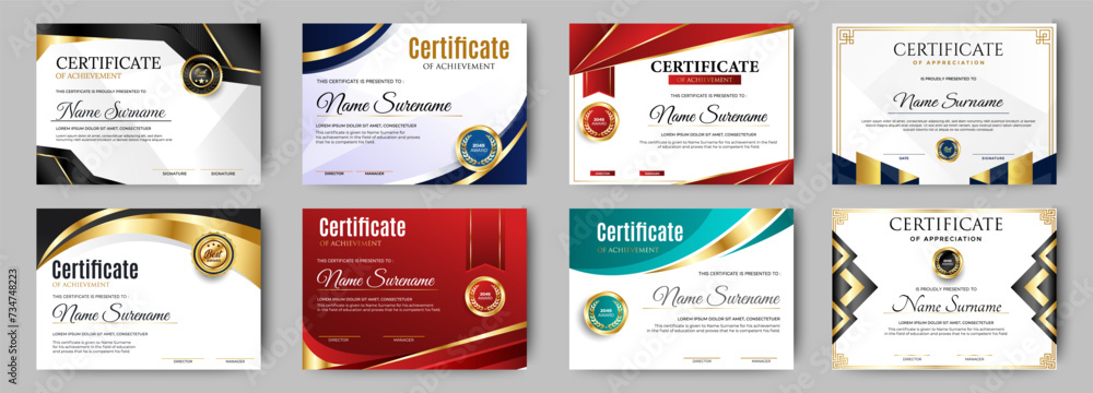 Certificates of completion template with luxury badge and modern line ...
