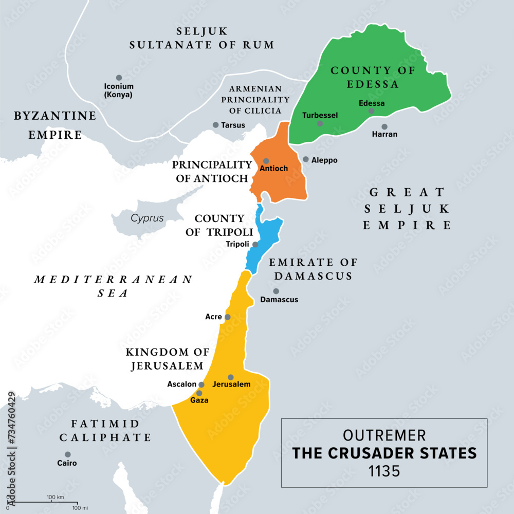 Stock-Vektorgrafik „Outremer, the Crusader states at about 1135, gray ...