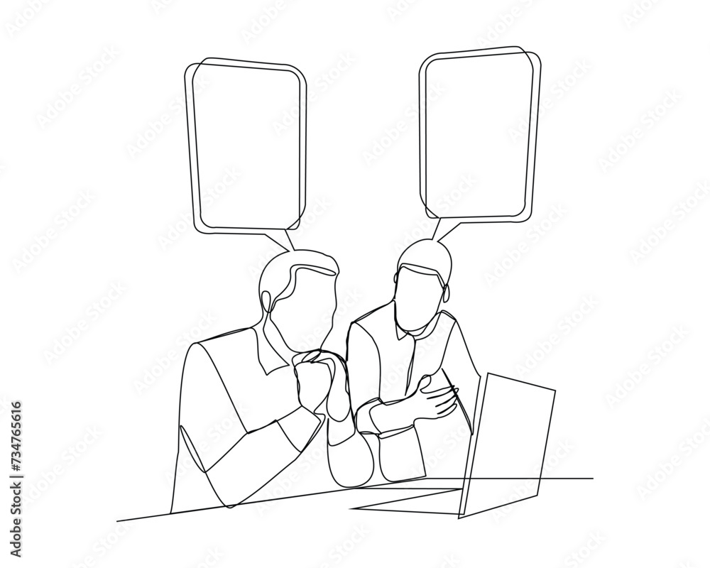 continuous single line sketch drawing of two man coworker talking ...