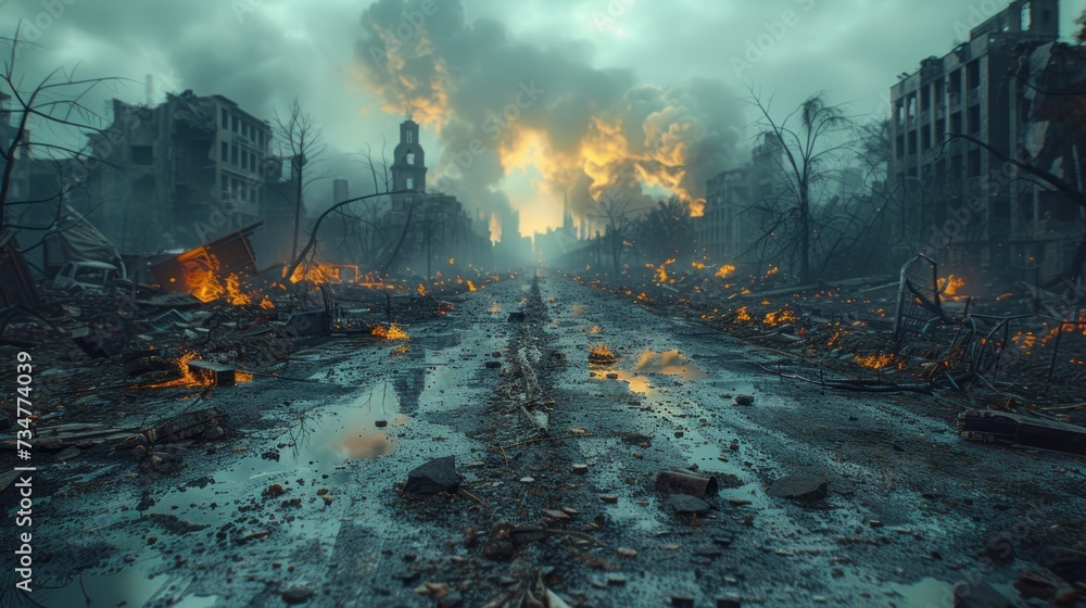 Aftermath of Apocalyptic War Stock Illustration | Adobe Stock