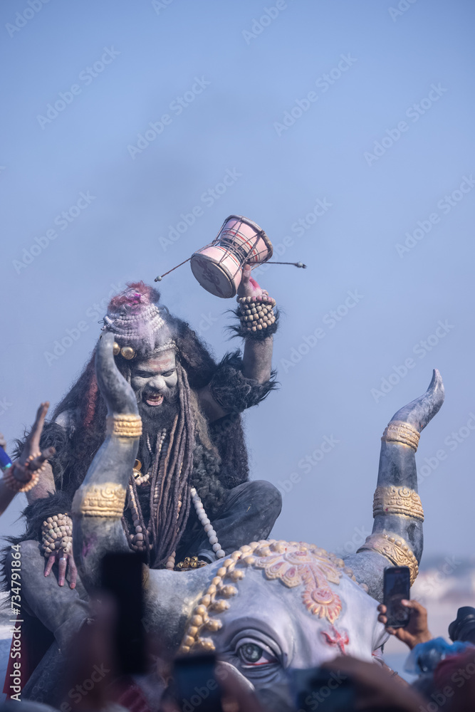 Masan Holi, Portrait of an male artist act as lord shiv with dry ash on ...