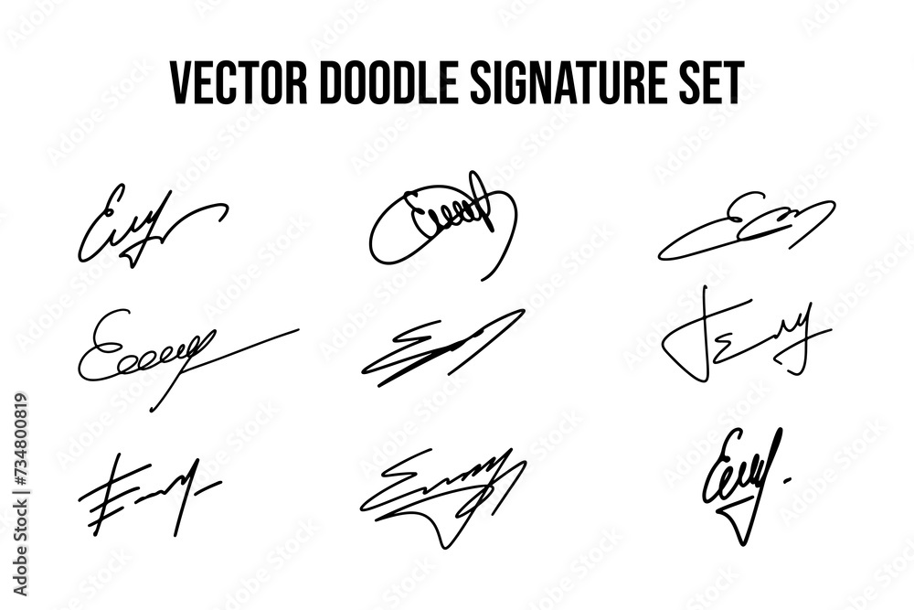 Handwritten signatures set. Collection of vector signatures fictitious ...