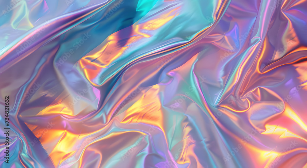 Stock-Foto „Holographic iridescent surface wrinkled foil pastel. Real ...