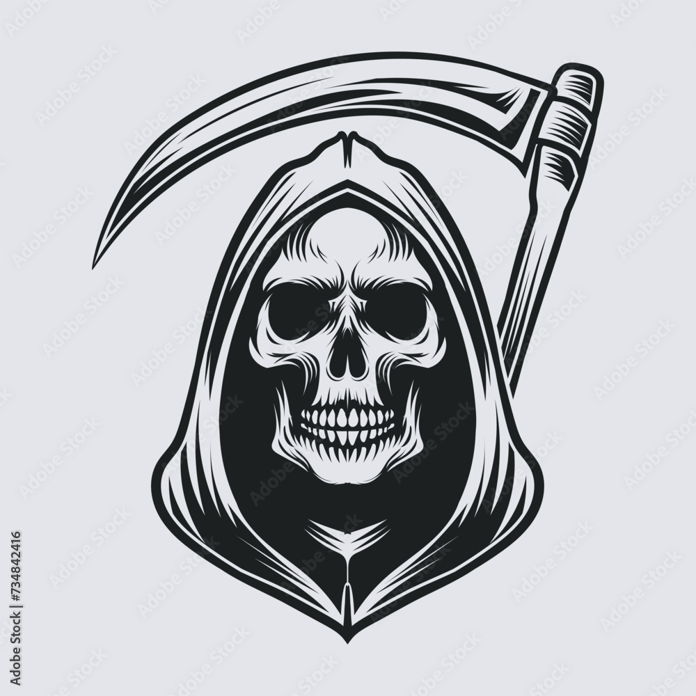 Spooky grim reaper, Ghost Face Vector, Silhouette Vector Illustration ...
