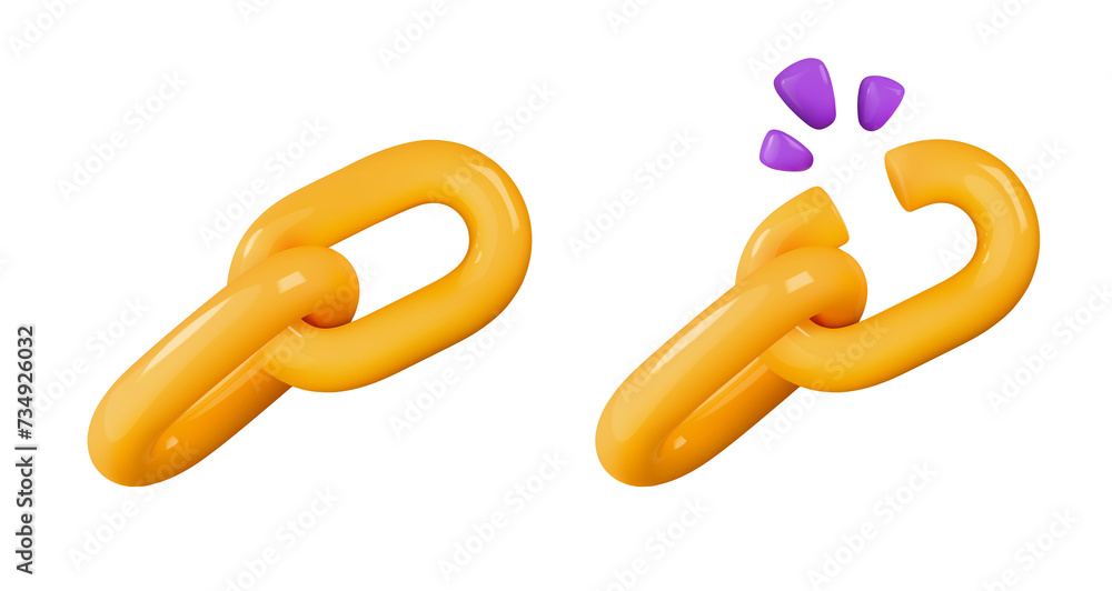 Broken chain and link 3d cartoon illustration. Weakness chain link icon ...