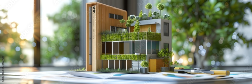 3D creation of a sustainable building architecture model with plans ...