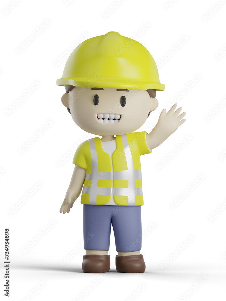 3d builder with greeting pose on transparent background, An engineer ...