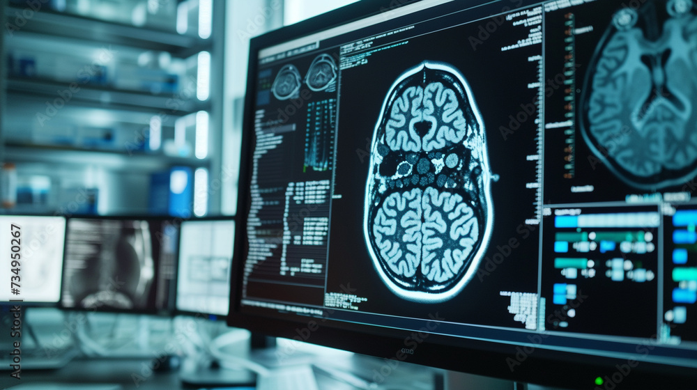 A close-up of a computer monitor in a lab displaying AI software accurately identifying diseases ...