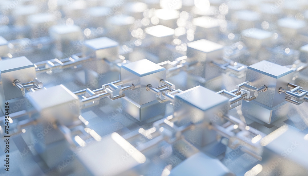 A detailed view of a blockchain ledger for health data transactions showing encrypted blocks ...