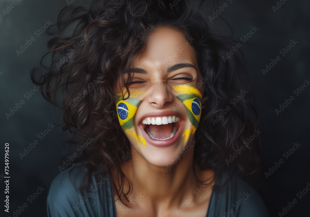 Beautiful girl as Euphoric National BRAZIL Team Fan with painted ...