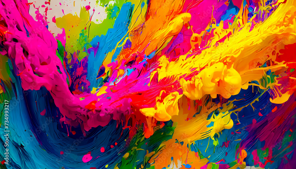 Colourful paint splash, modern art, colors, green, red, yellow, blue ...