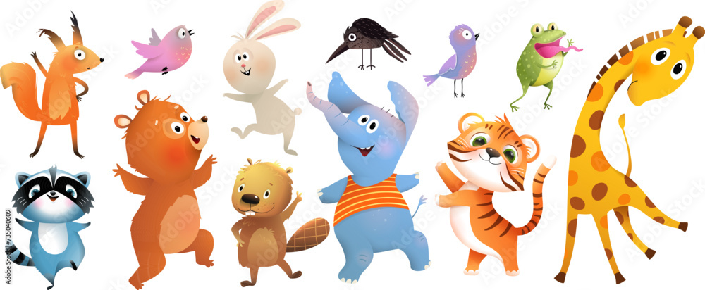 Cute happy zoo animals collection isolated clipart for children. Bear ...
