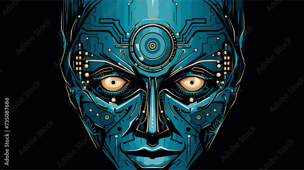 Abstract robotic face with digital eyes representing the visual ...