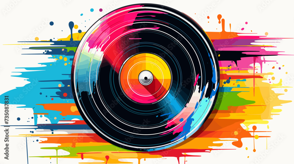 Abstract vinyl record with grooves and musical symbols representing ...