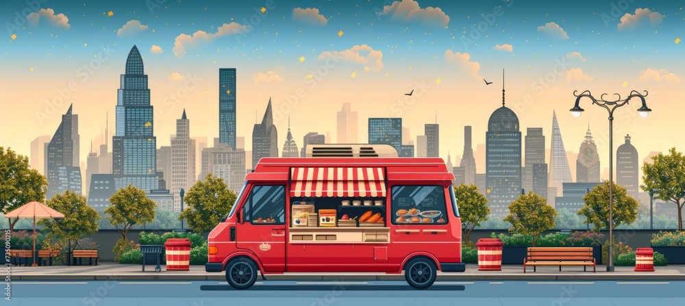 Street food van selling mouthwatering fast food with ample space for ...