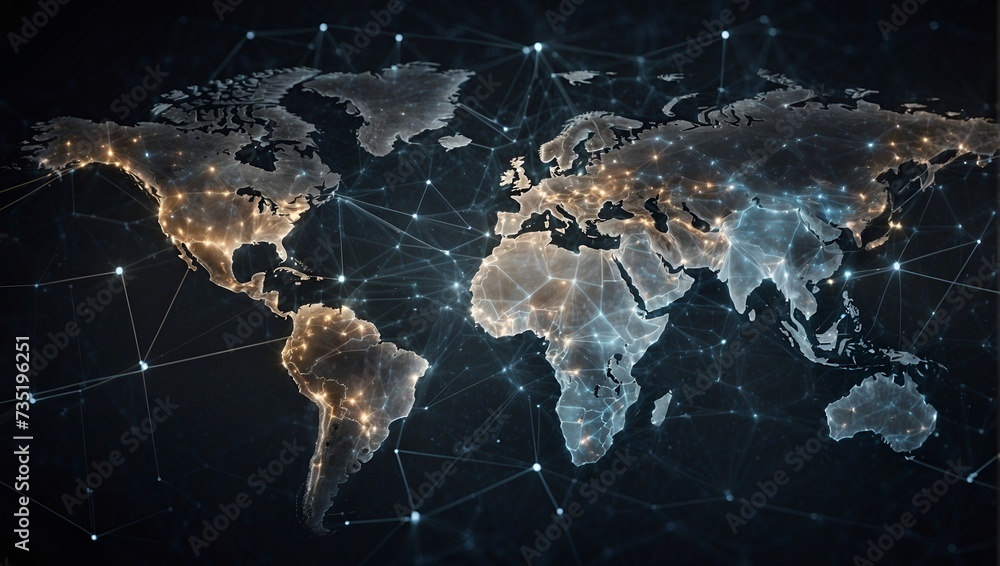 earth on the world map with connecting lines and nodes Stock ...