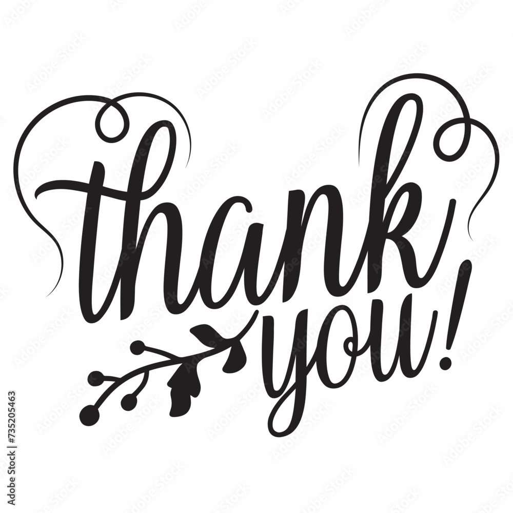 Thank you hand lettering, black ink brush calligraphy isolated on white ...
