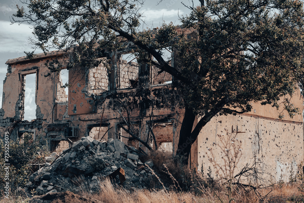 destroyed houses in an abandoned city without people in Ukraine Stock ...