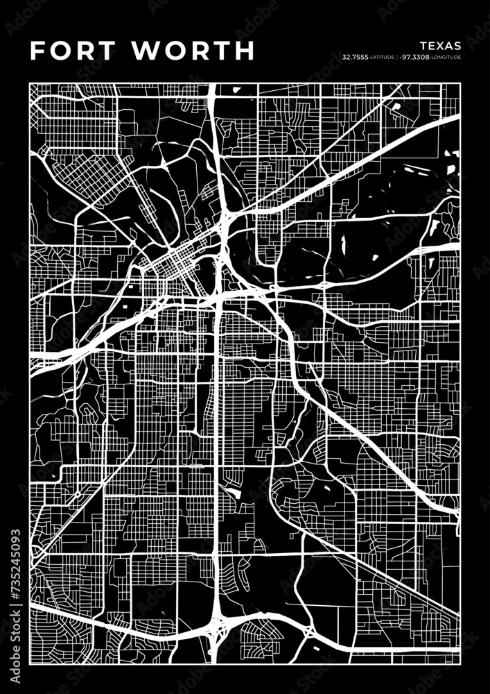 Fort Worth City Map, Cartography Map, Street Layout Map Stock Vector ...