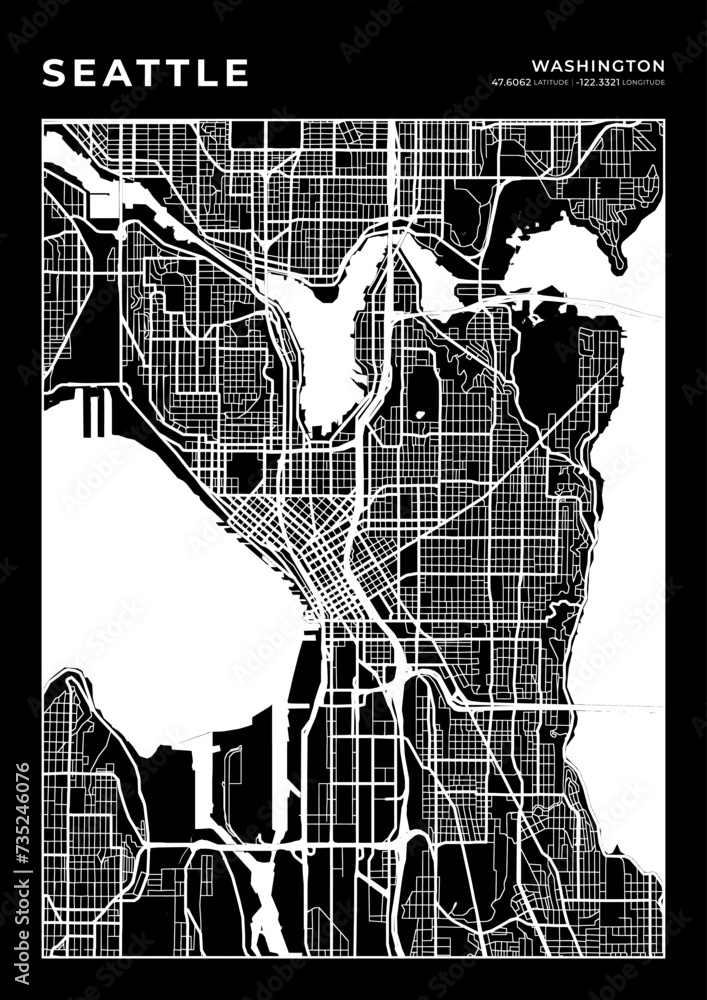Seattle City Map, Cartography Map, Street Layout Map の Stock ベクター ...