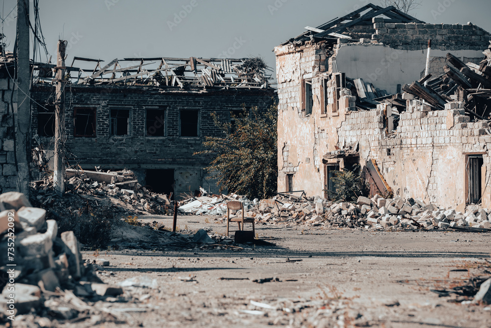 destroyed houses in an abandoned city without people in Ukraine Stock ...