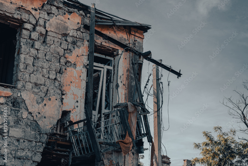 destroyed houses in an abandoned city without people in Ukraine Stock ...
