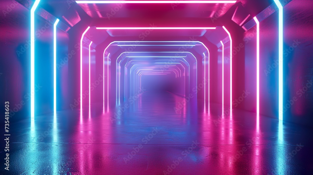 Photo Stock 3d render, abstract neon background, space tunnel turning ...
