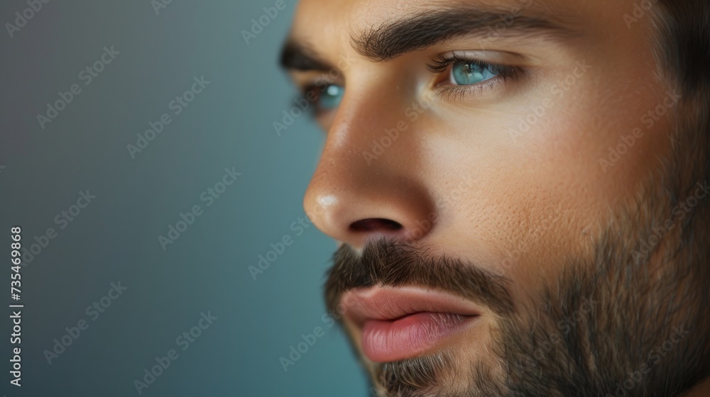Intense and rugged, a man's piercing gaze captures the essence of ...
