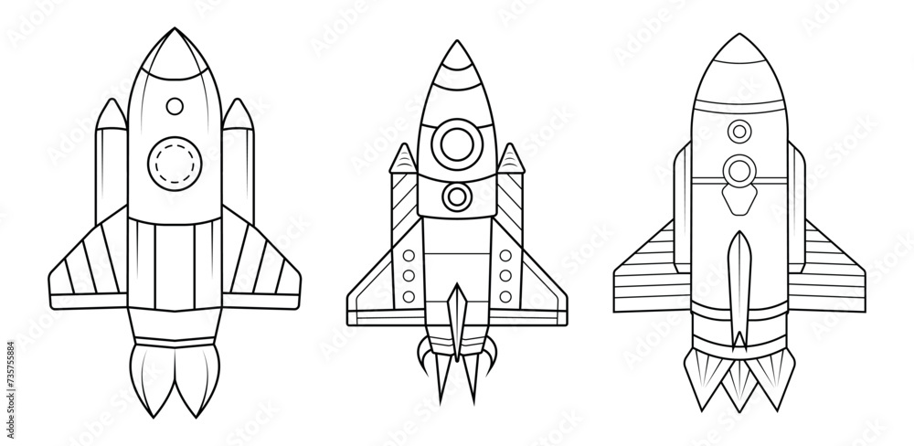 Rocket outline drawing coloring book page Stock Vector | Adobe Stock
