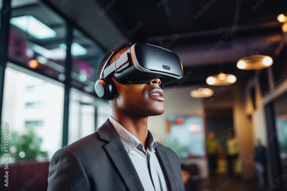 Photograph A young professional in a modern office space, taking a ...