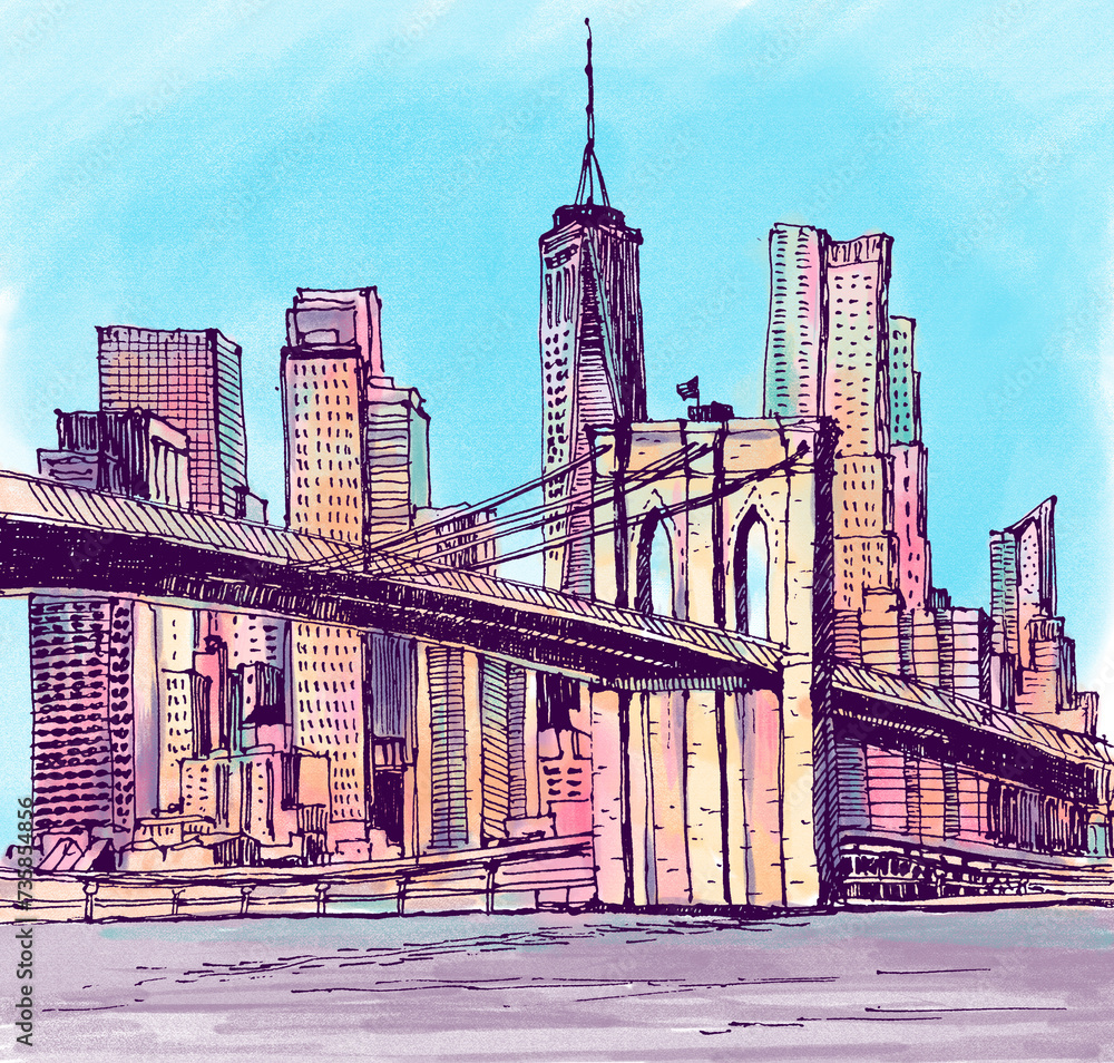 Architecture sketch illustration. Travel sketch of New York, USA ...