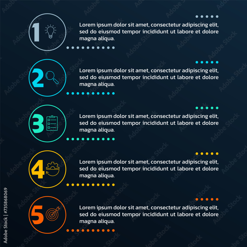 5 step info graphic template. List diagram, chart with five numbers. Business infographic ...