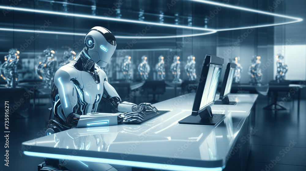 modern futuristic AI robot working on cyber security, artificial ...