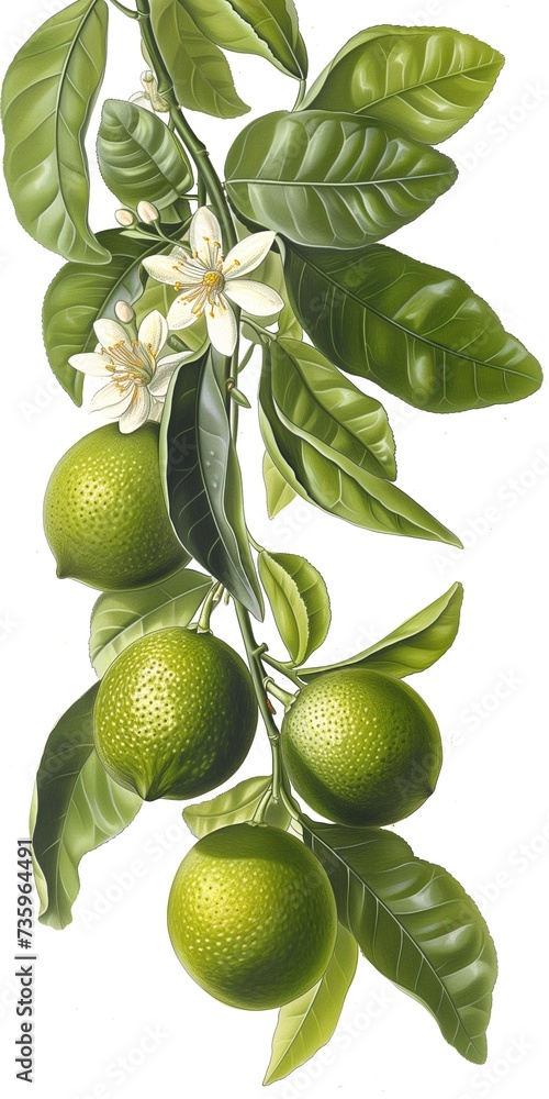 Botanical Image of Lime Tree with Flowers and Leaves Stock Illustration ...