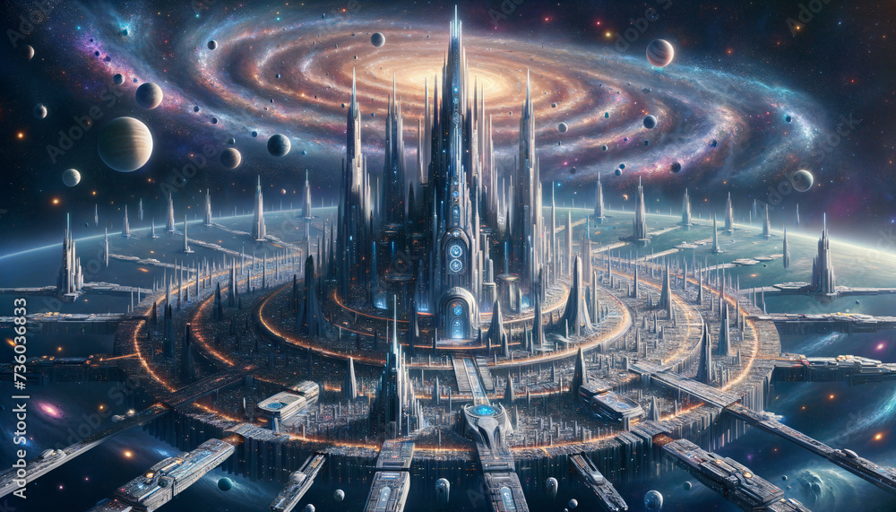 Majestic Galactic Empire: Futuristic metropolis with grand central ...