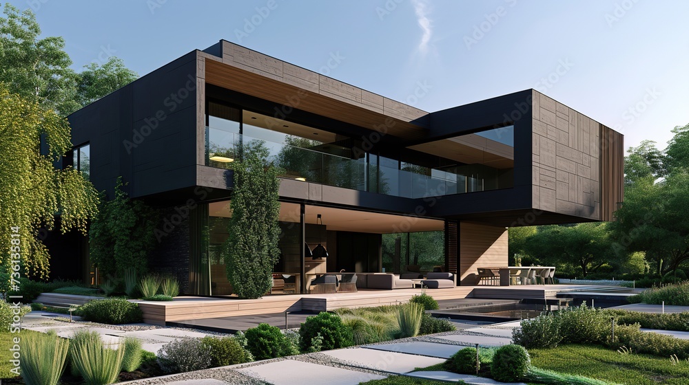 Zdjęcie bez tantiem: Modern luxury minimalist cubic house, villa with ...