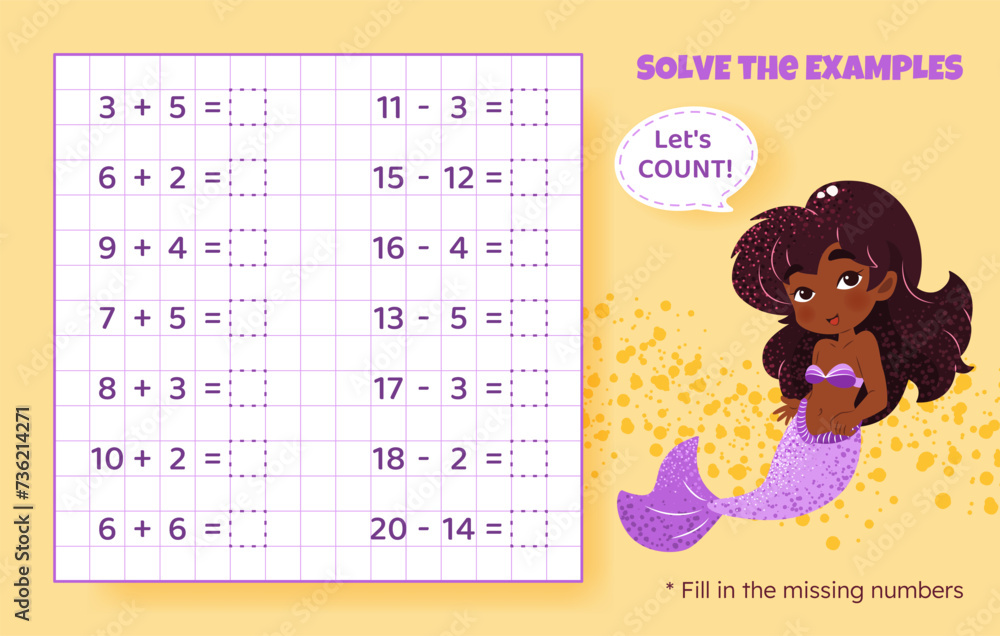 Стоковое векторное изображение «Solve the examples. Addition and ...