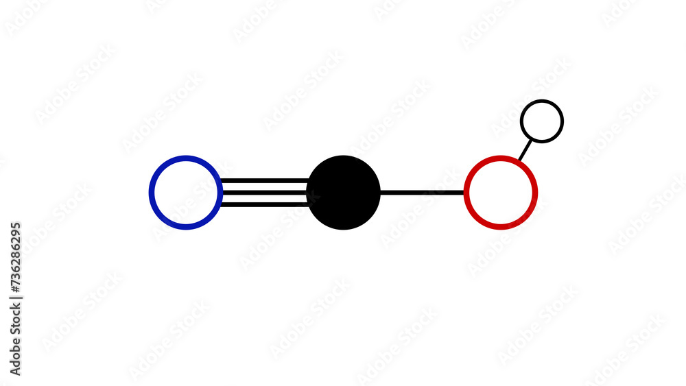 cyanic acid molecule, structural chemical formula, ball-and-stick model ...