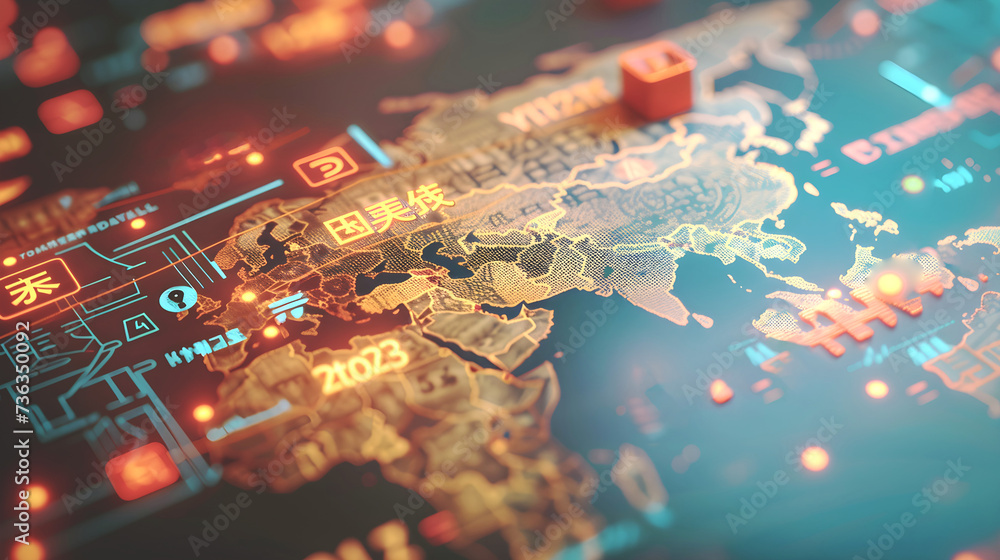 Virtual world map displaying global network of users, money transfer ...