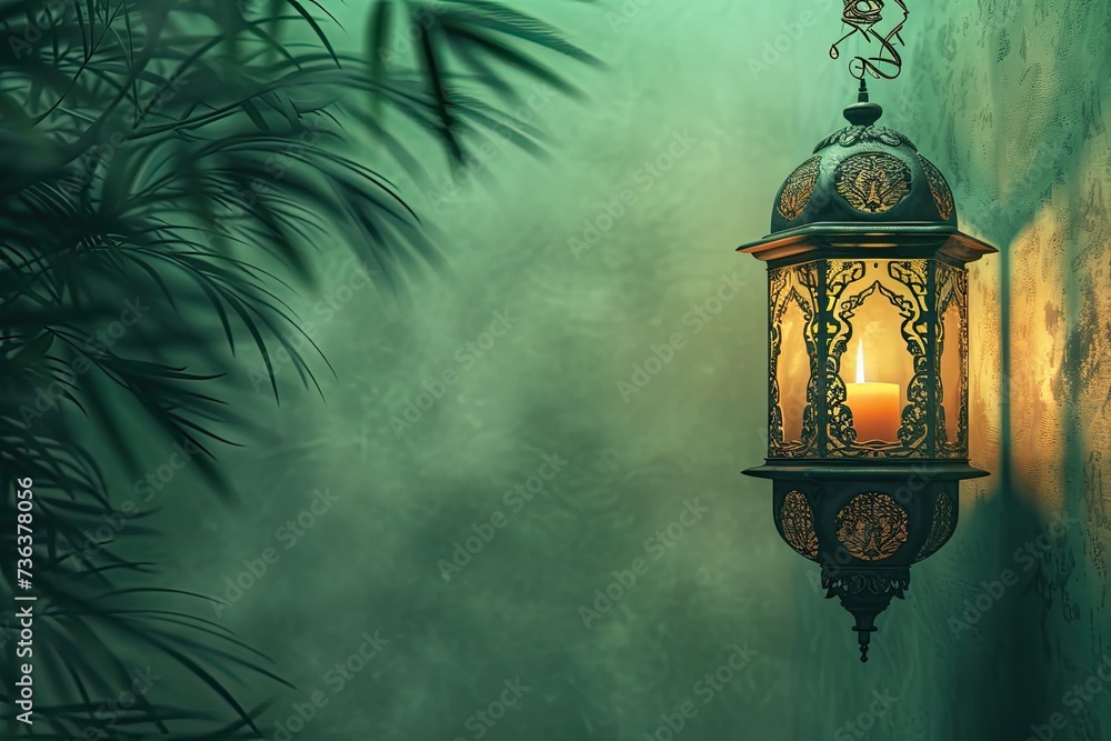 Islam people in ramadhan with a lantern on the mosque, food, happpy ...